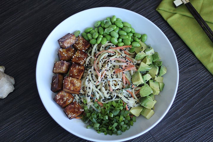 Meatless Monday: Spiralized Vegetable Tahini Bowl with Tofu, Edamame ...