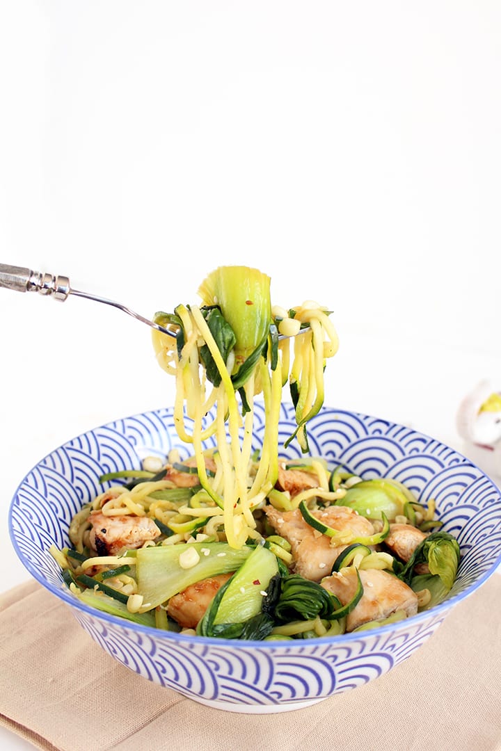 Inspiralized: Teriyaki Chicken, Bok Choy and Corn Zucchini Noodles